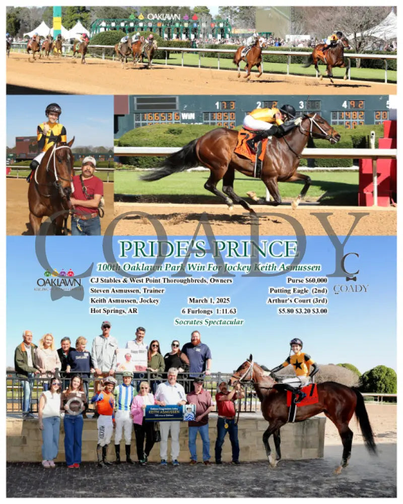 PRIDE'S PRINCE - 100th Oaklawn Park Win For Jockey Keith Asmussen - 03-01-25 - R06 - OP | Coady ...